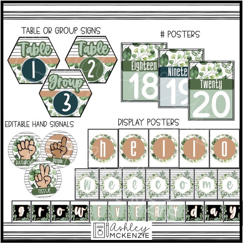 Modern Greenery Themed Classroom Decor Bundle Editable Calm - Etsy UK