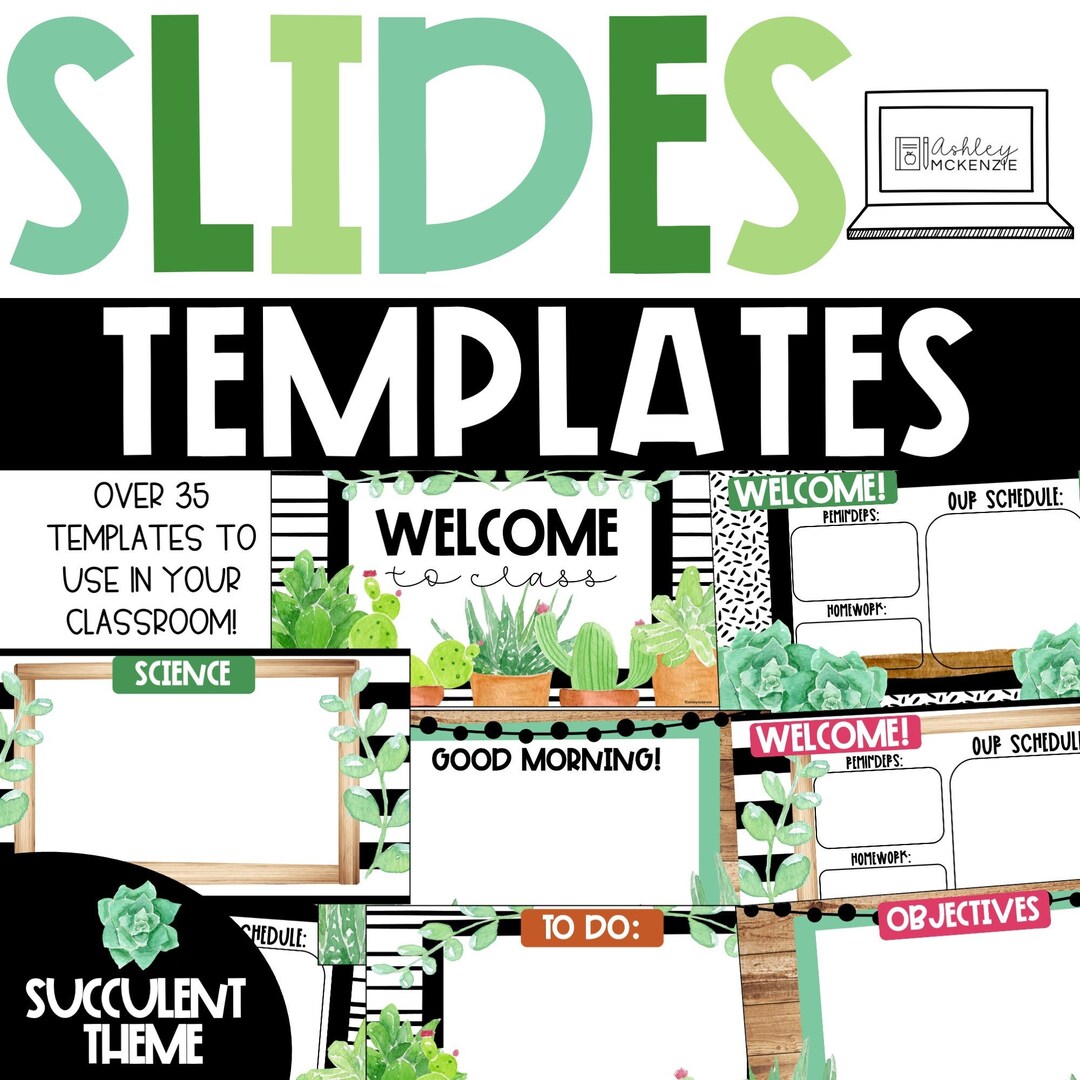 Watercolor Succulent Google Slides and Powerpoint Templates, Digital ...