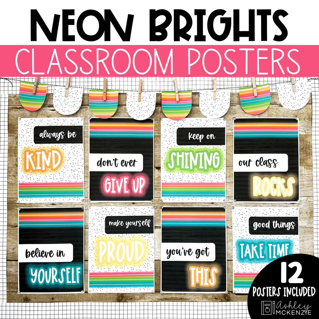 Neon Brights Classroom Posters, Easy and Modern Classroom Decorations ...
