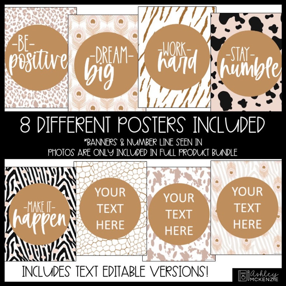 Boho Neutral Animal Print Classroom Posters, Easy and Modern Classroom ...