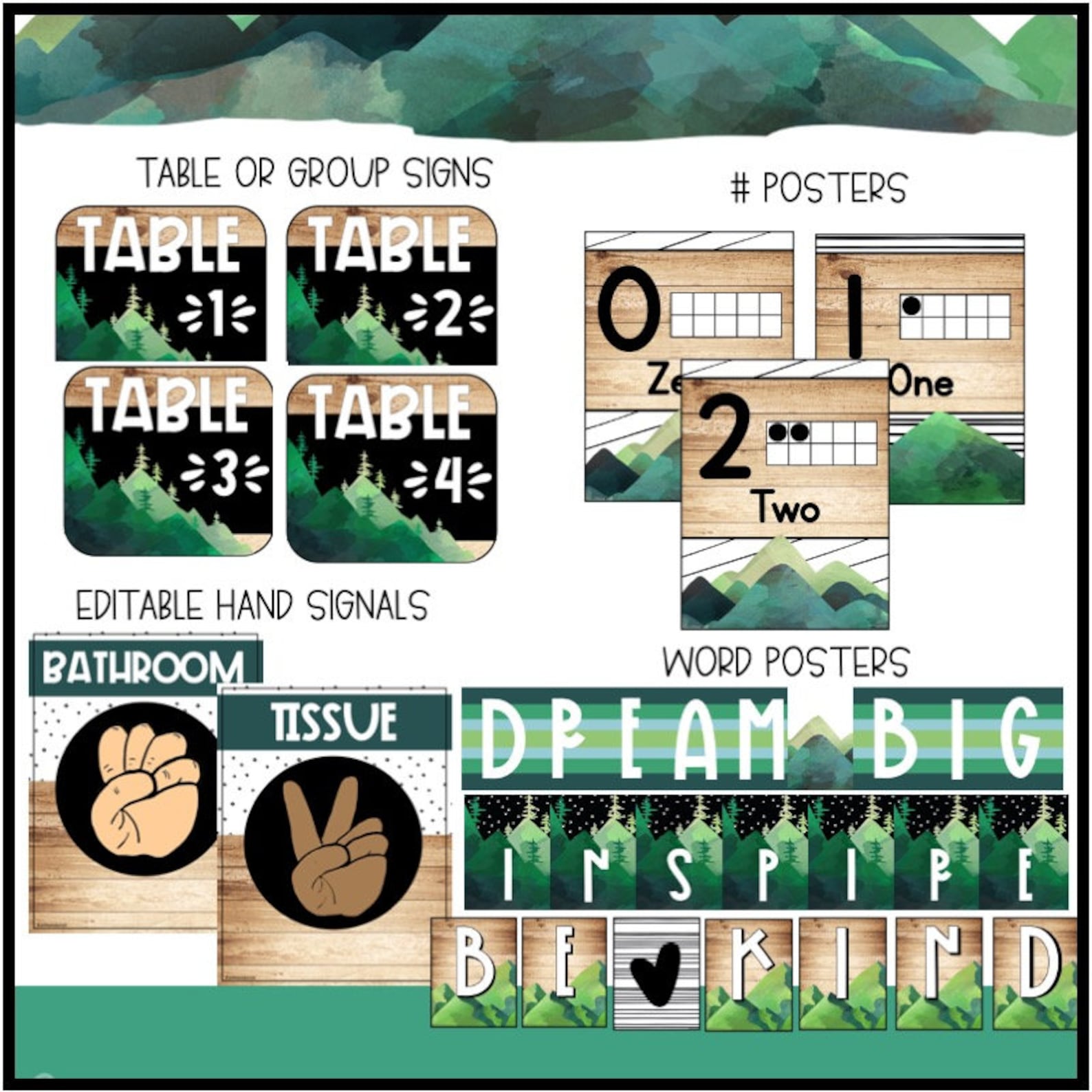 Scandi Mountains Classroom Decor Bundle Easy and Modern - Etsy