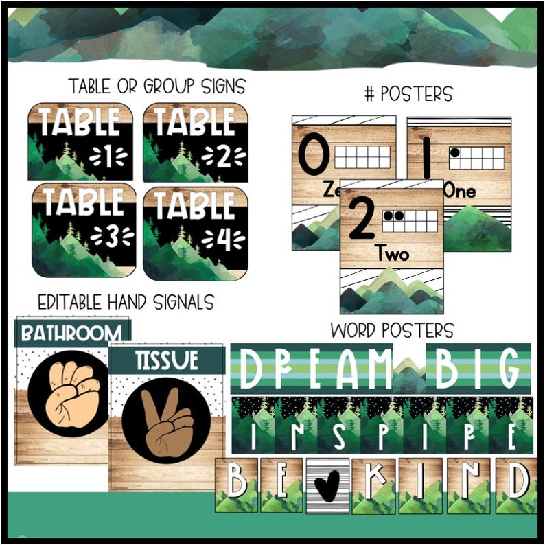 Scandi Mountains Classroom Decor Bundle Easy and Modern - Etsy