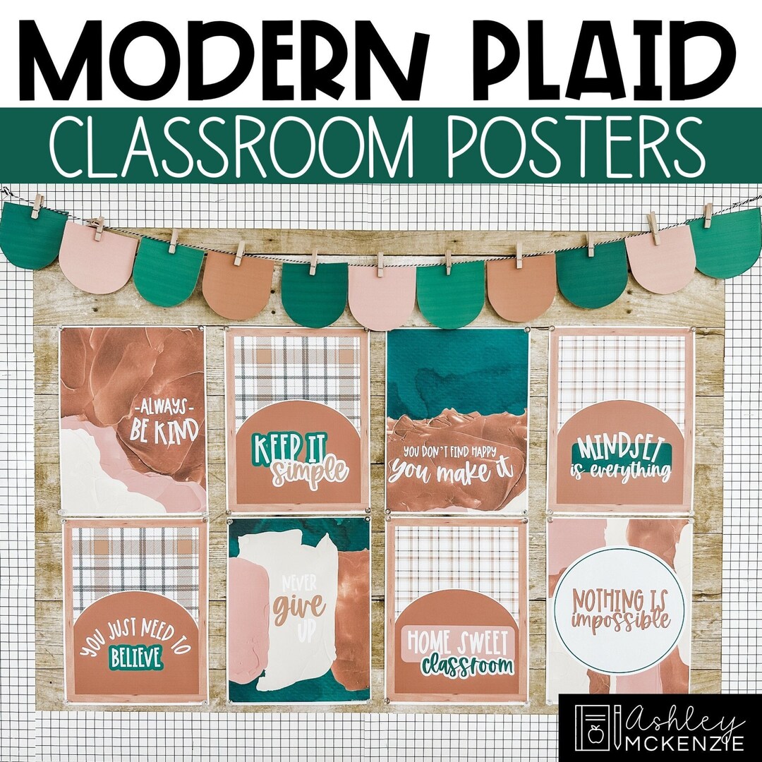 Modern Plaid Themed Classroom Posters, Easy and Modern Classroom ...