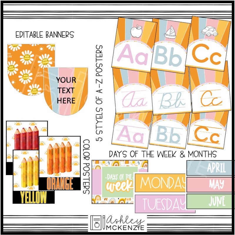 Sunshine Themed Classroom Decor Bundle Editable Calm Colors - Etsy ...
