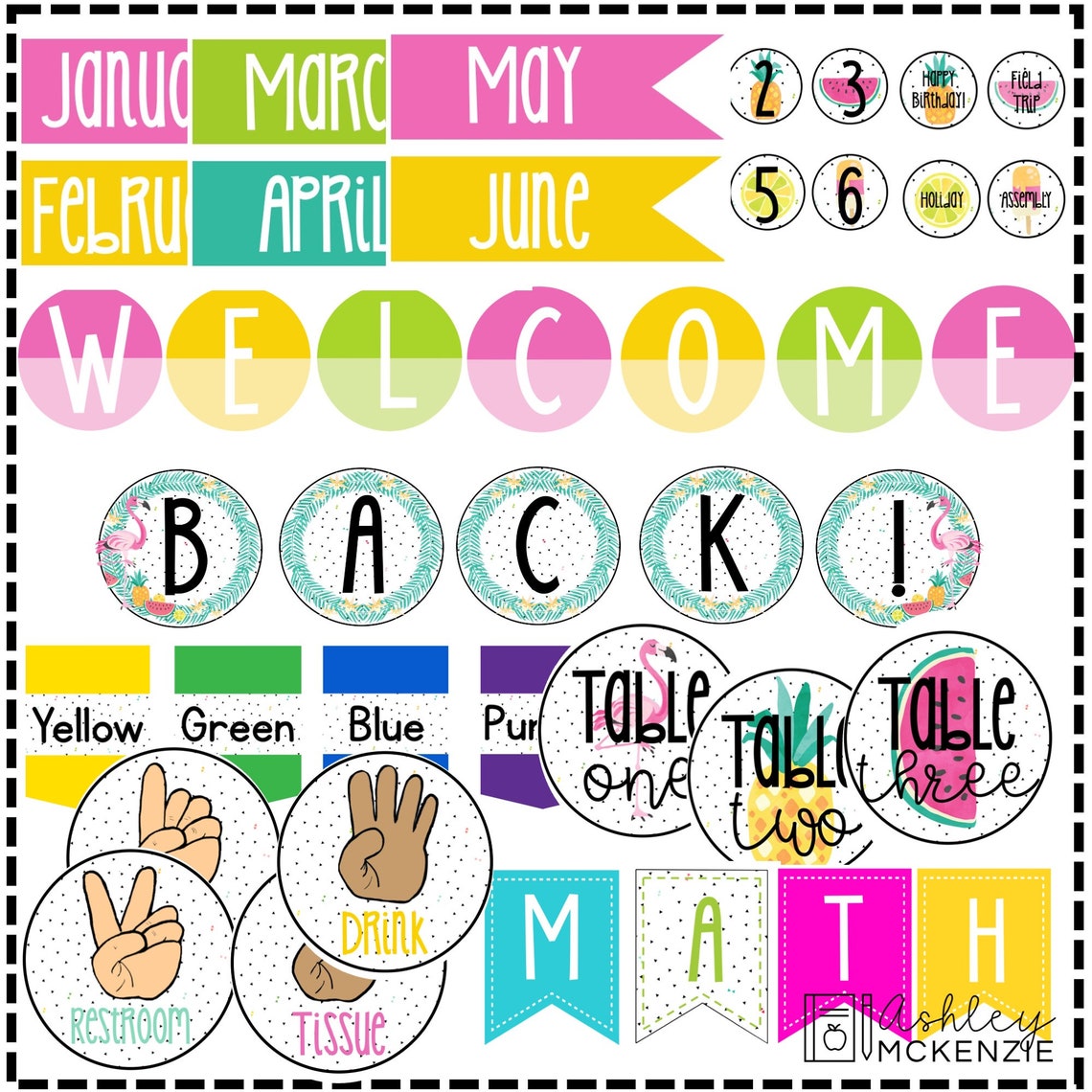 Tropical Flamingo Classroom Decor Bundle Easy and Modern - Etsy