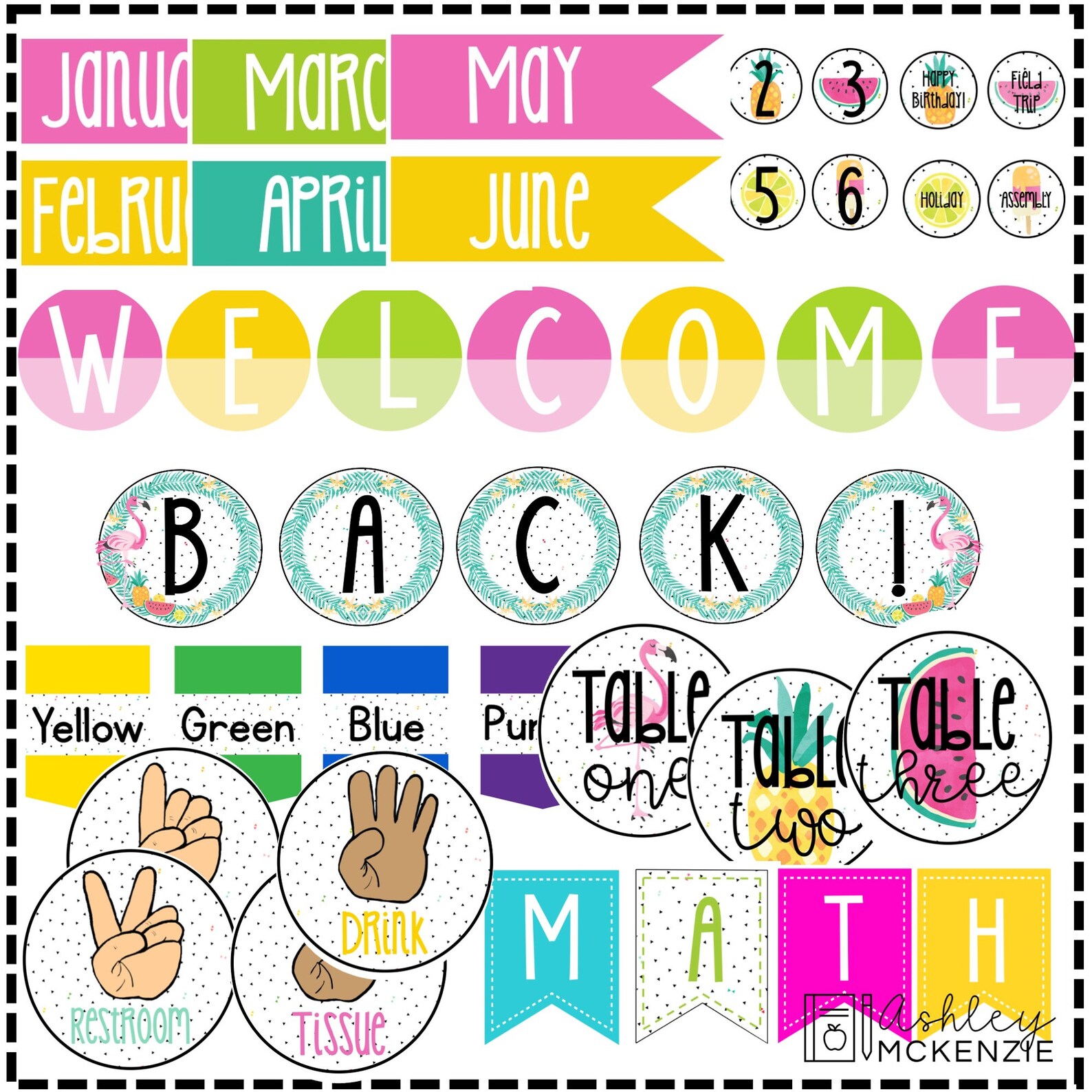 Tropical Flamingo Classroom Decor Bundle Easy and Modern - Etsy