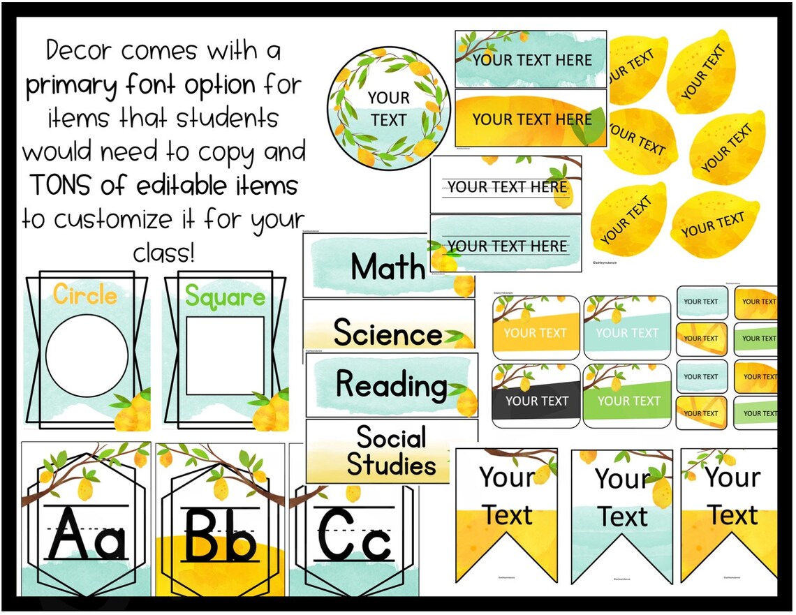 Lemon Classroom Decor Bundle Easy and Modern Classroom | Etsy