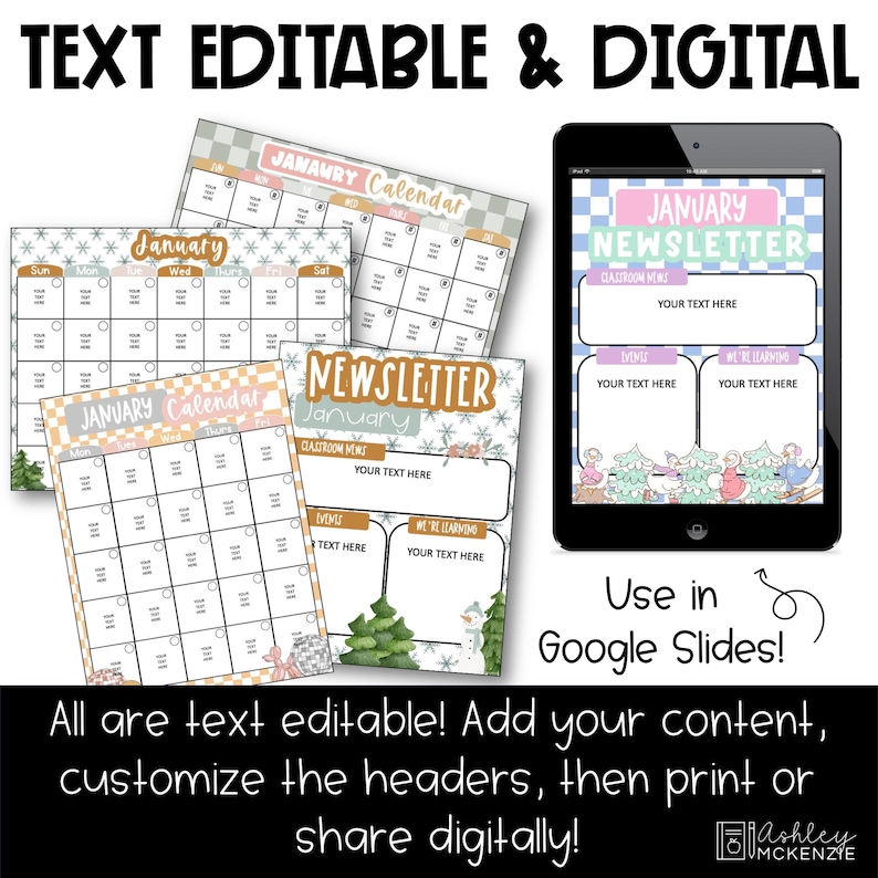 January Newsletter Template Editable Winter Newsletter and Monthly ...
