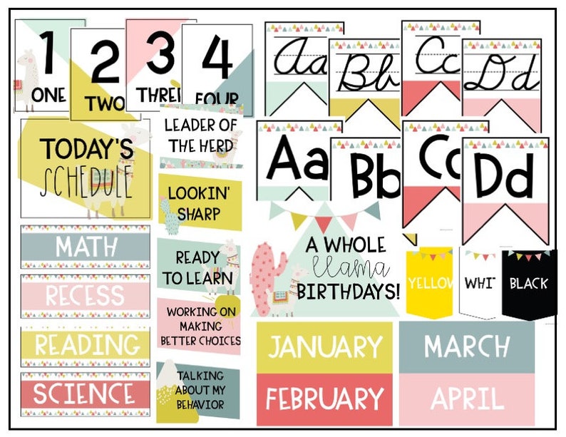 Llama and Cactus Classroom Decor Bundle Easy and Modern - Etsy