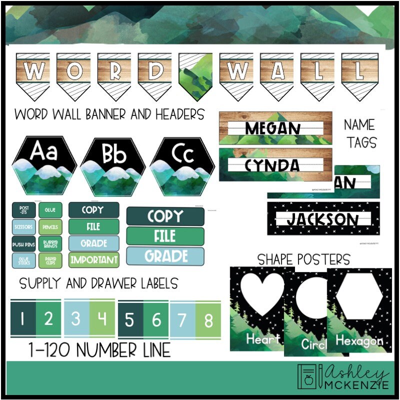 Scandi Mountains Classroom Decor Bundle Easy and Modern - Etsy Canada