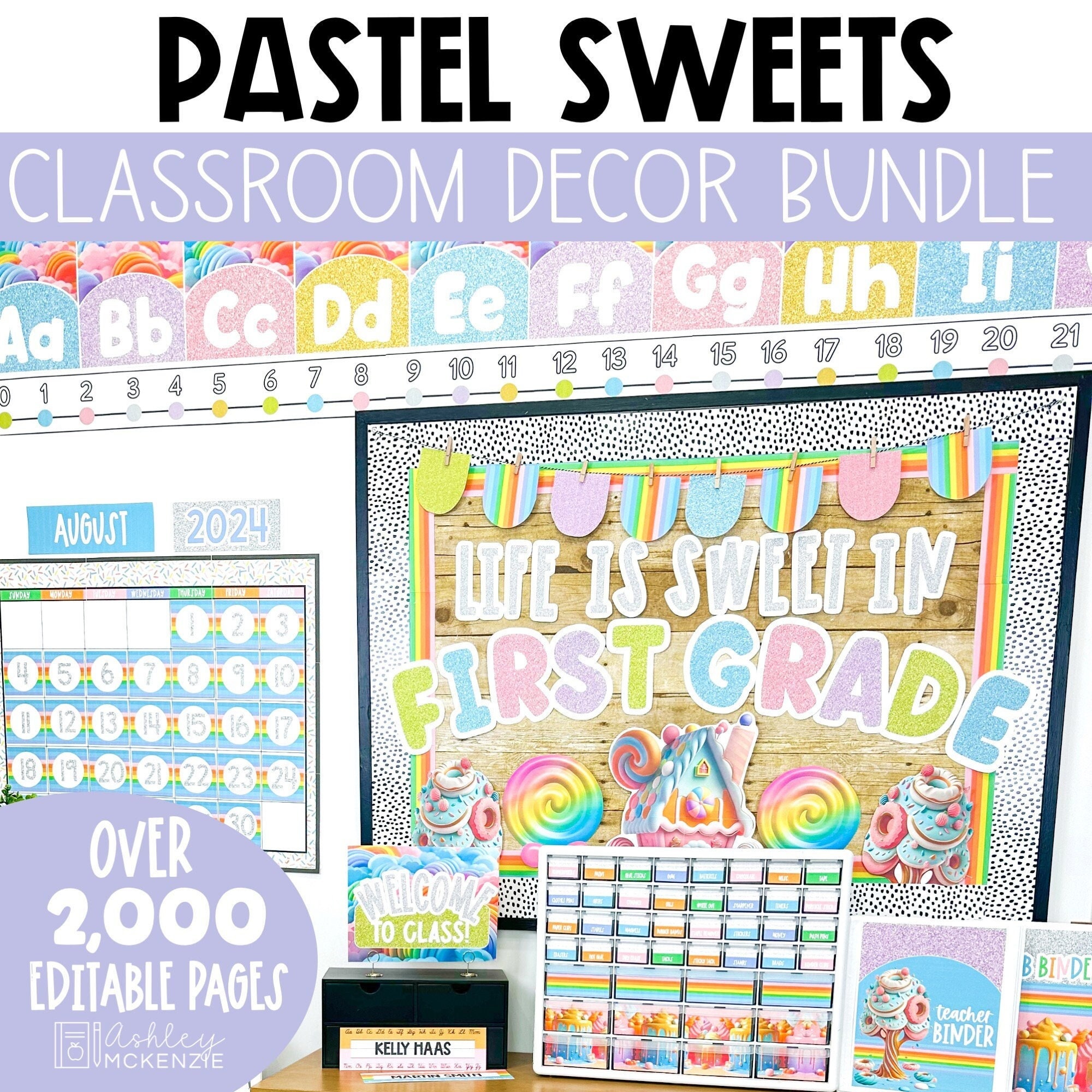 Pastel Classroom Decor Bundle Calm Colors Pastel Sweets Theme Editable ...