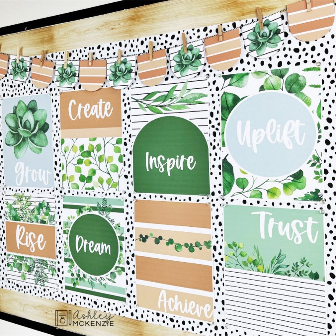 Modern Greenery Themed Classroom Posters Easy and Modern | Etsy