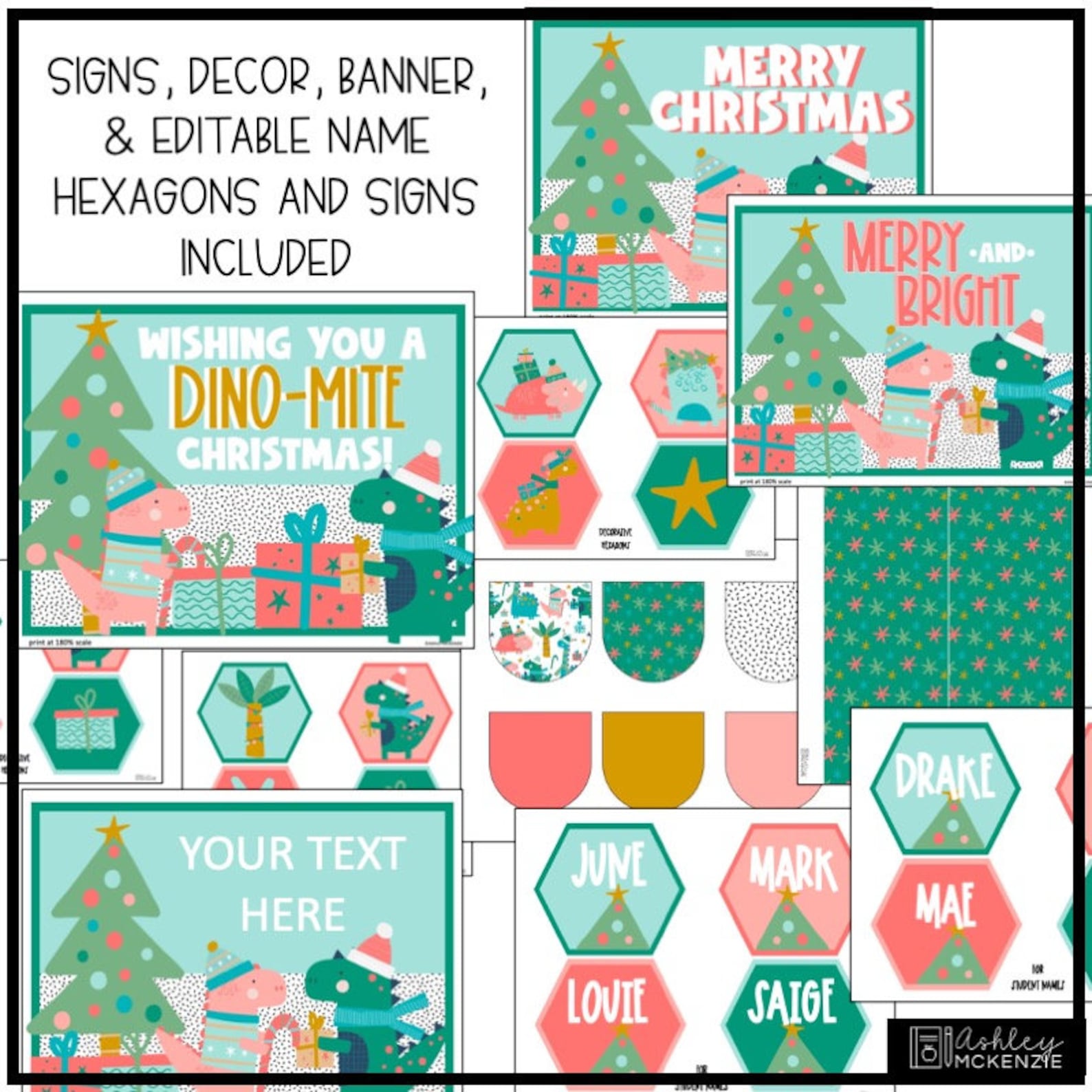 Christmas Dinosaur Theme Classroom Door Decor Kit Easy - Etsy