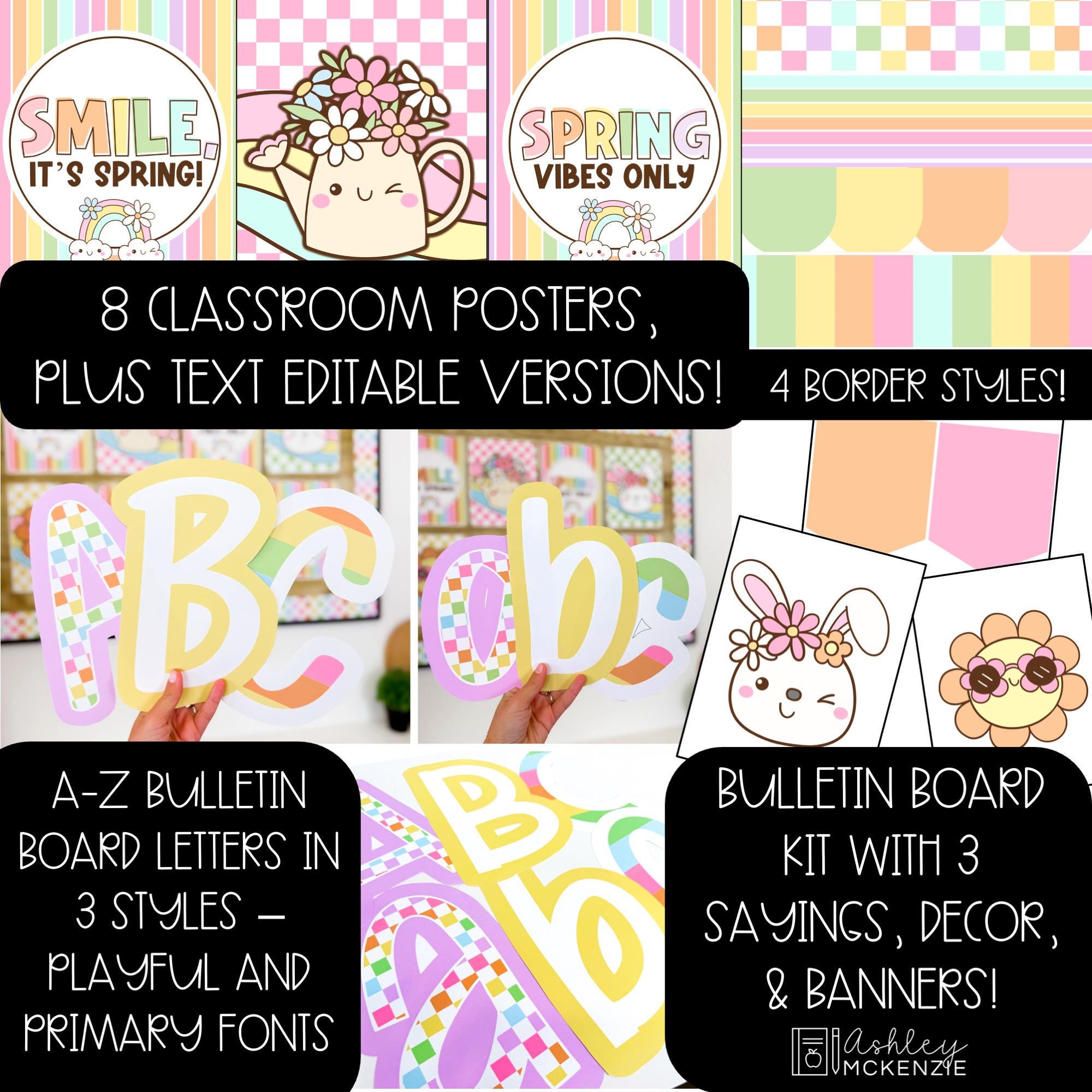 Pastel Spring Bulletin Board Bundle April Daily Slides Spring Posters ...