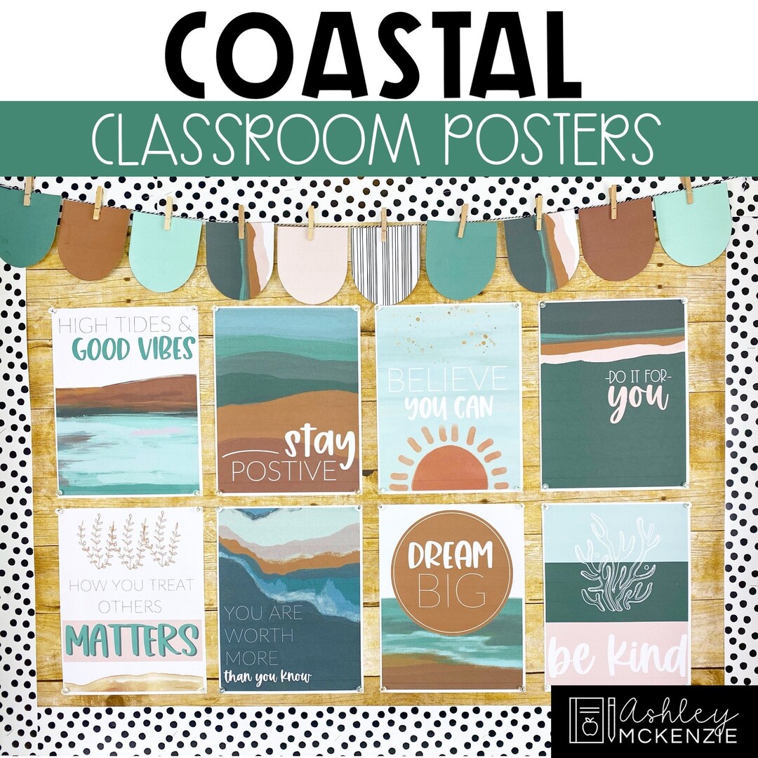 Coastal Classroom Posters, Easy and Modern Classroom Decorations, Text ...