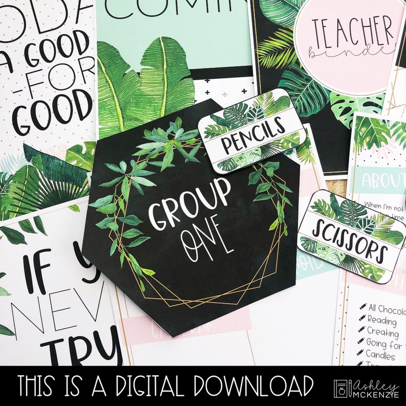 Modern Tropical Classroom Decor Bundle Calm Classroom Colors Back to ...