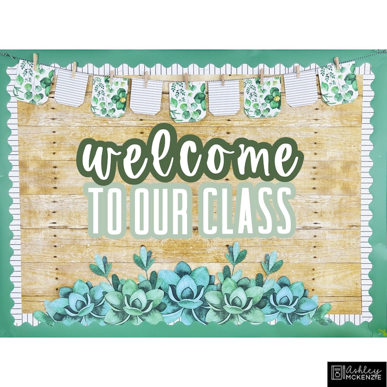 Modern Greenery Back to School Bulletin Board Kit Nature Inspired Door ...