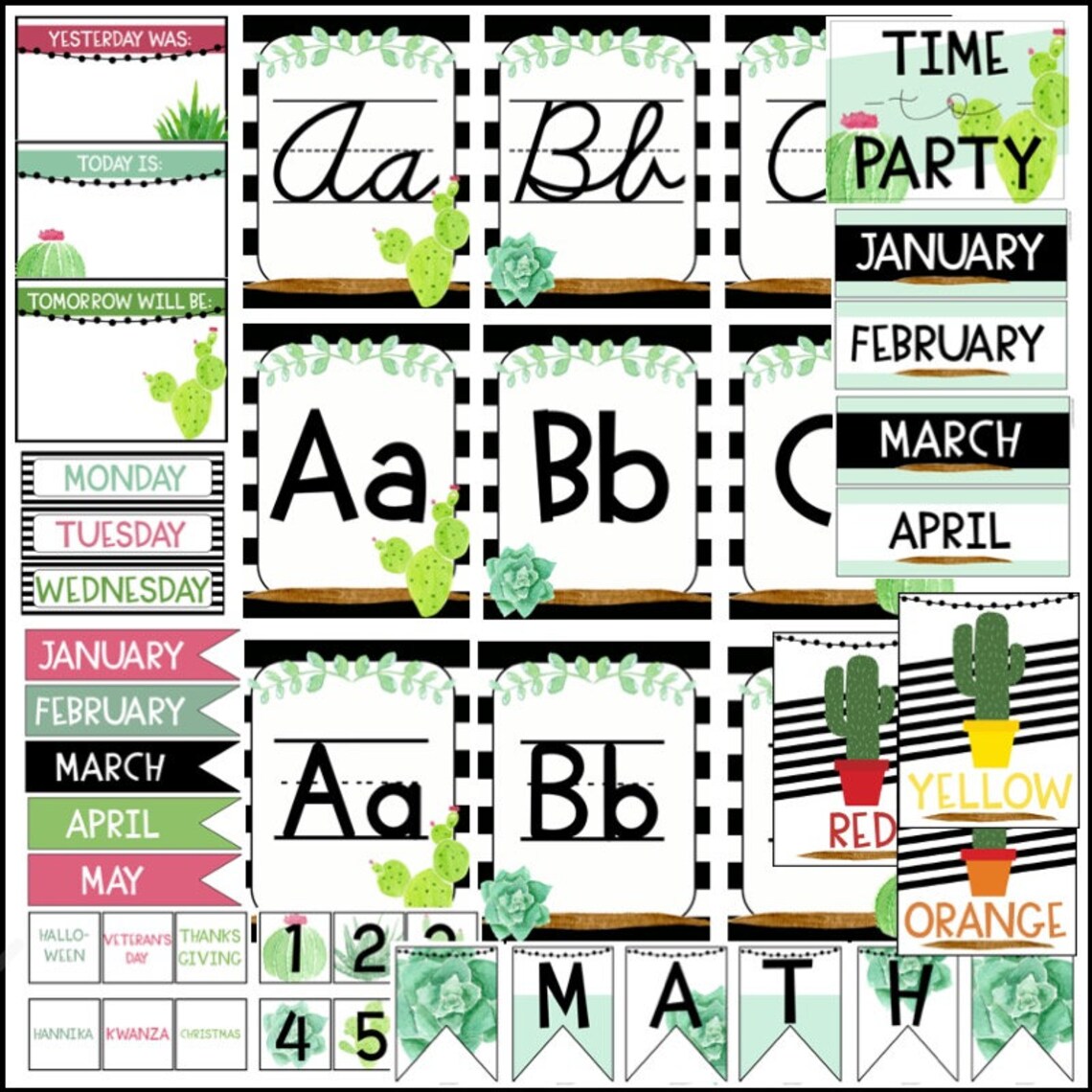 Watercolor Succulent and Cactus Classroom Decor Bundle Easy - Etsy