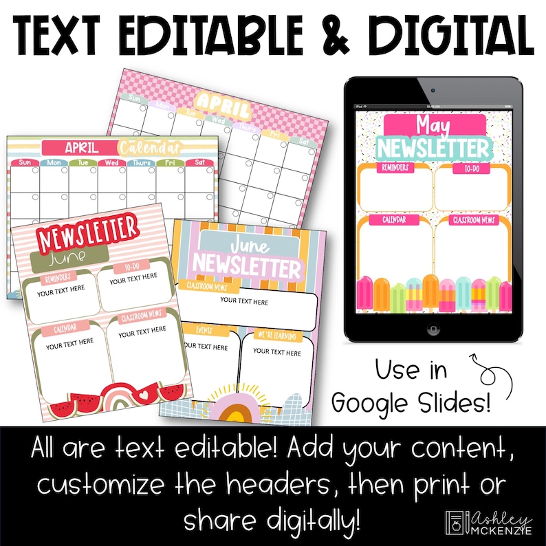 Editable Classroom Newsletter Templates for All Year Editable Calendar ...