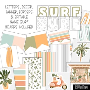 Beach Themed Back to School Bulletin Board Kit, Tropical Surf Theme ...