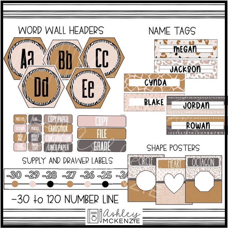 Boho Neutral Animal Print Classroom Decor Bundle Easy and - Etsy