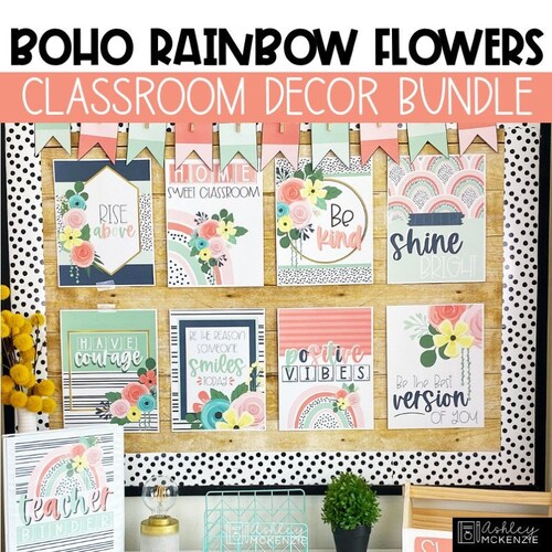 Boho Rainbow Flowers Classroom Posters Easy and Modern - Etsy
