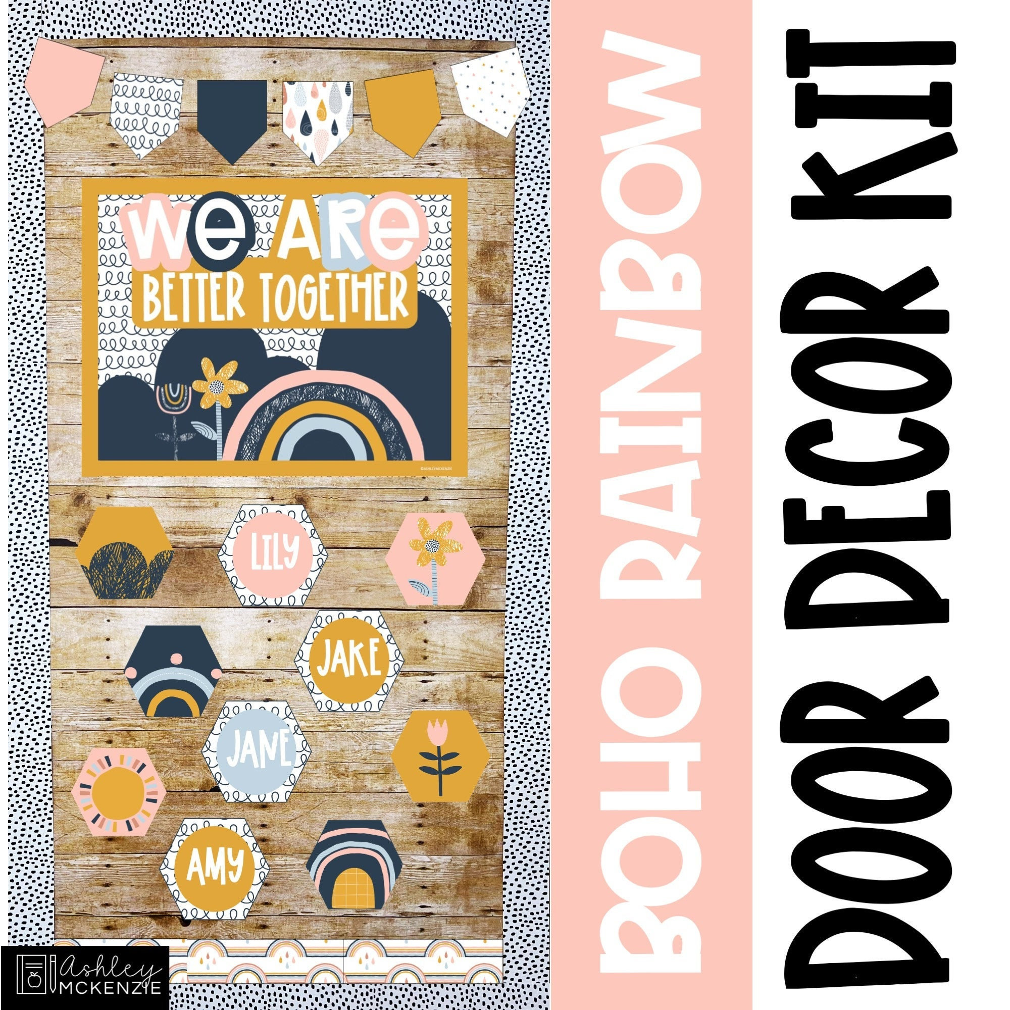 Boho Rainbow Classroom Door Decor Kit, Back to School, Easy and Modern ...