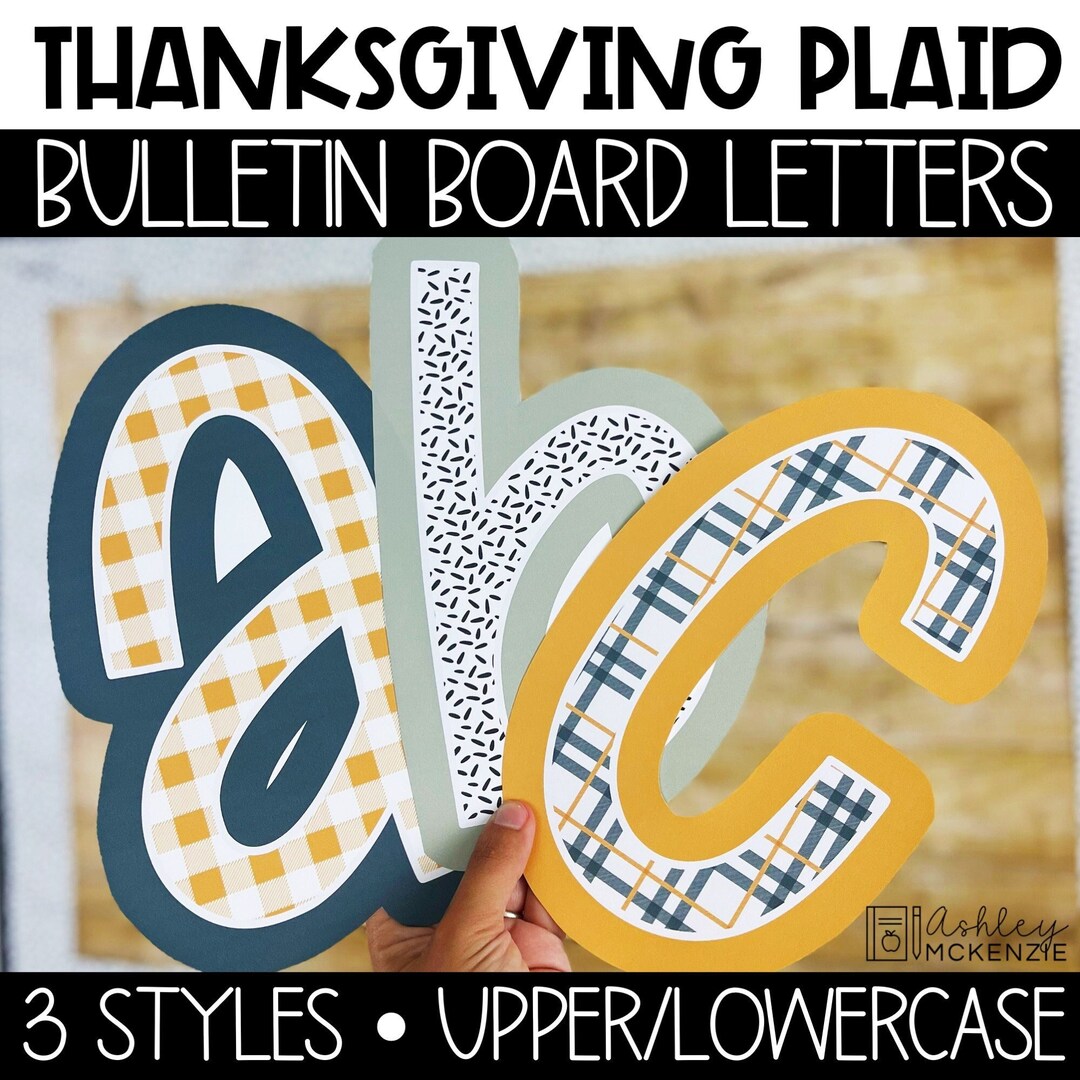 Thanksgiving Plaid Classroom Decor, A-Z Bulletin Board Letters ...