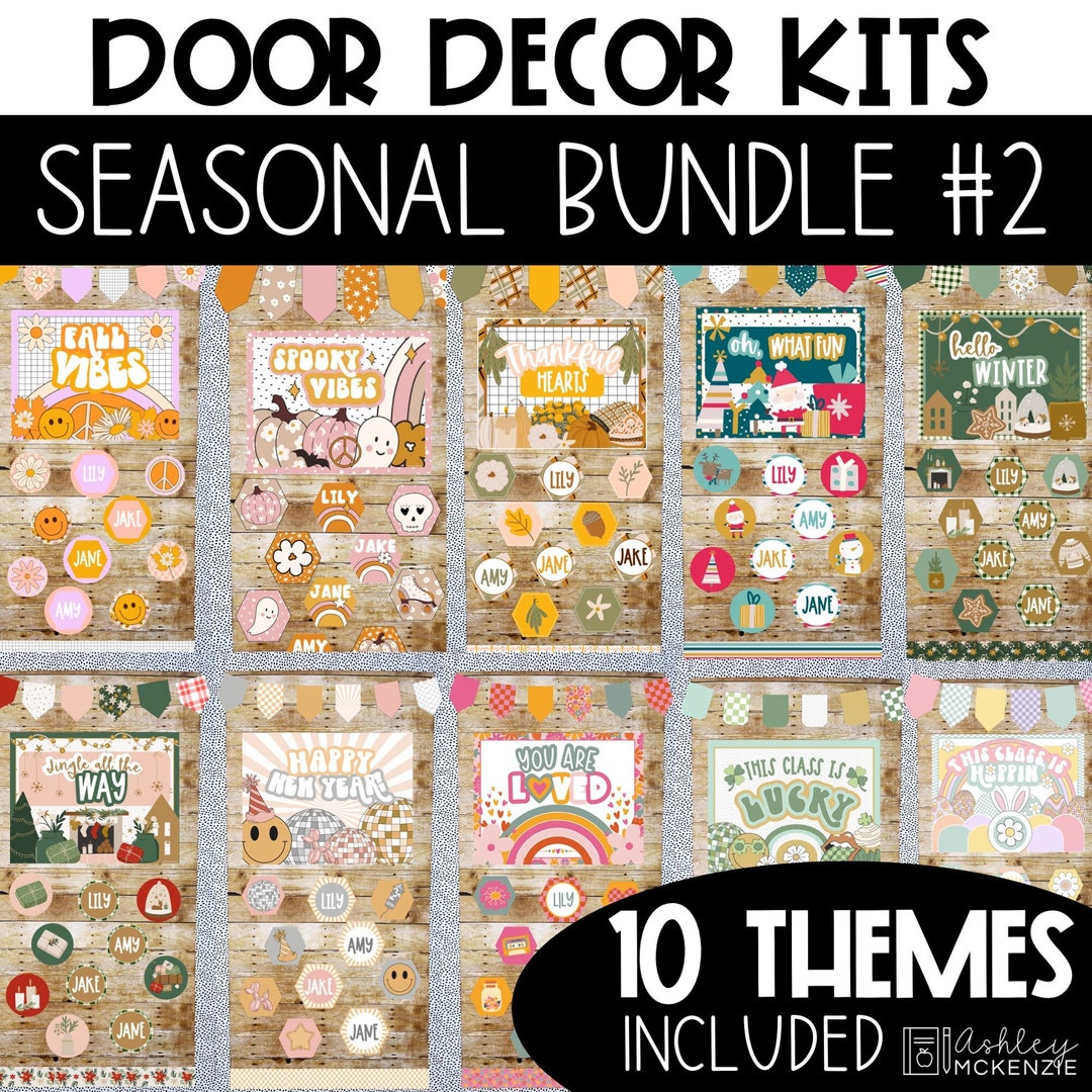 Seasonal Classroom Door Decor Kits Bundle 2, Holiday Door Decorating ...