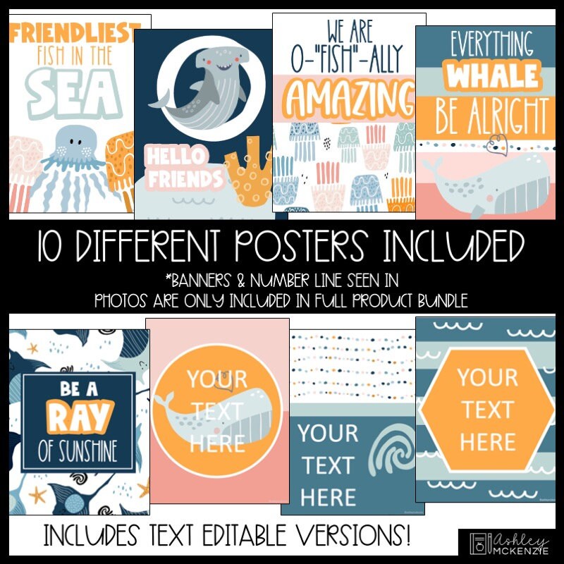 Boho Ocean Classroom Posters, Easy and Modern Classroom Decorations ...