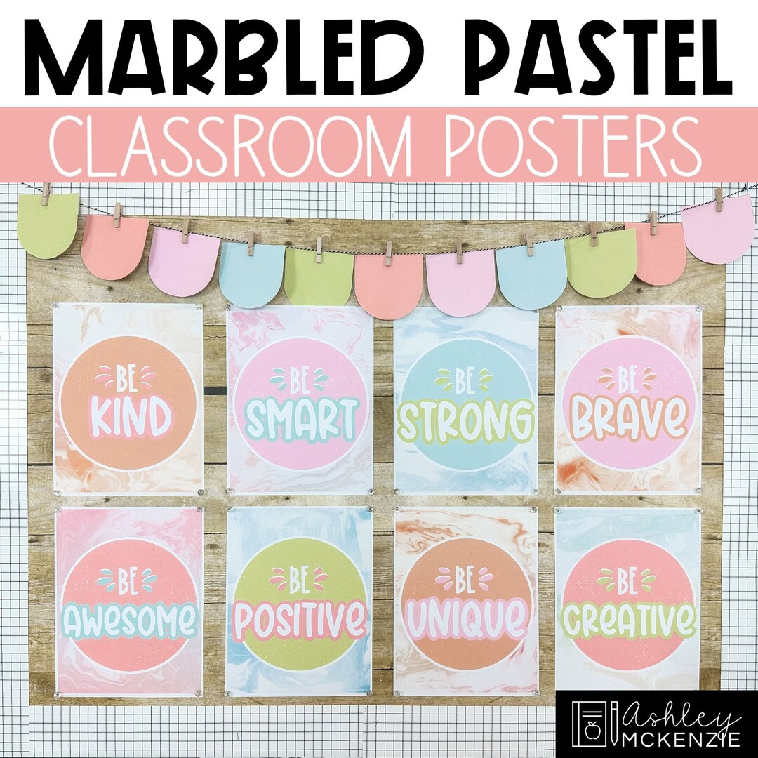 Marbled Pastel Themed Classroom Posters, Calm Classroom Decor, Easy and ...