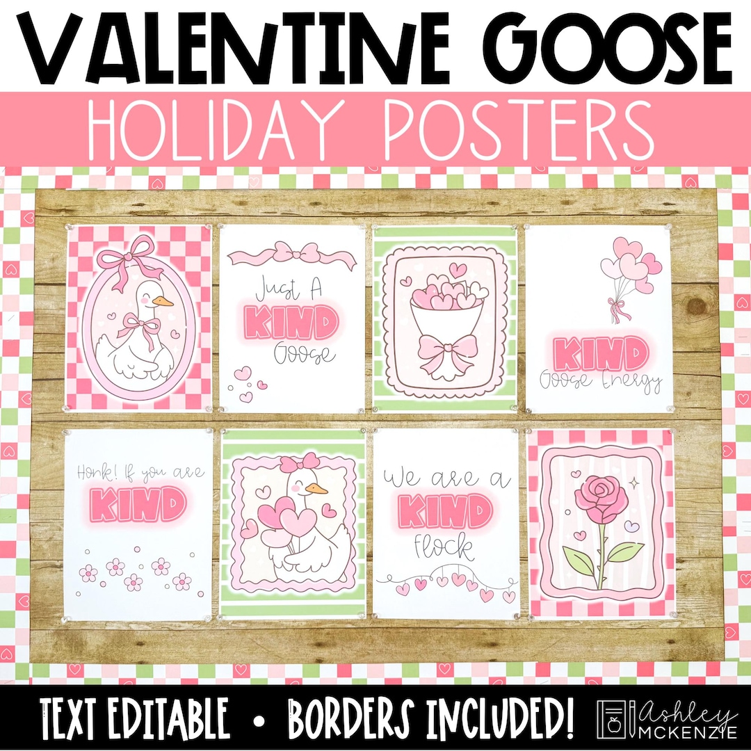 February Bulletin Board Valentine Goose Posters Valentine's Day ...