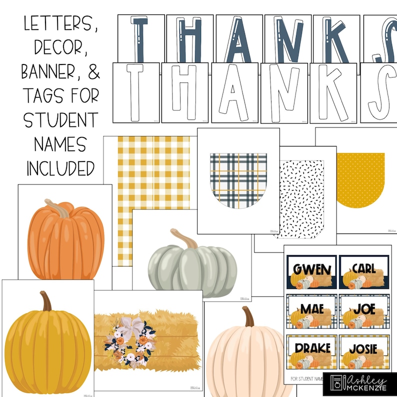 Thanksgiving Bulletin Board Plaid Decorations November Classroom Decor ...