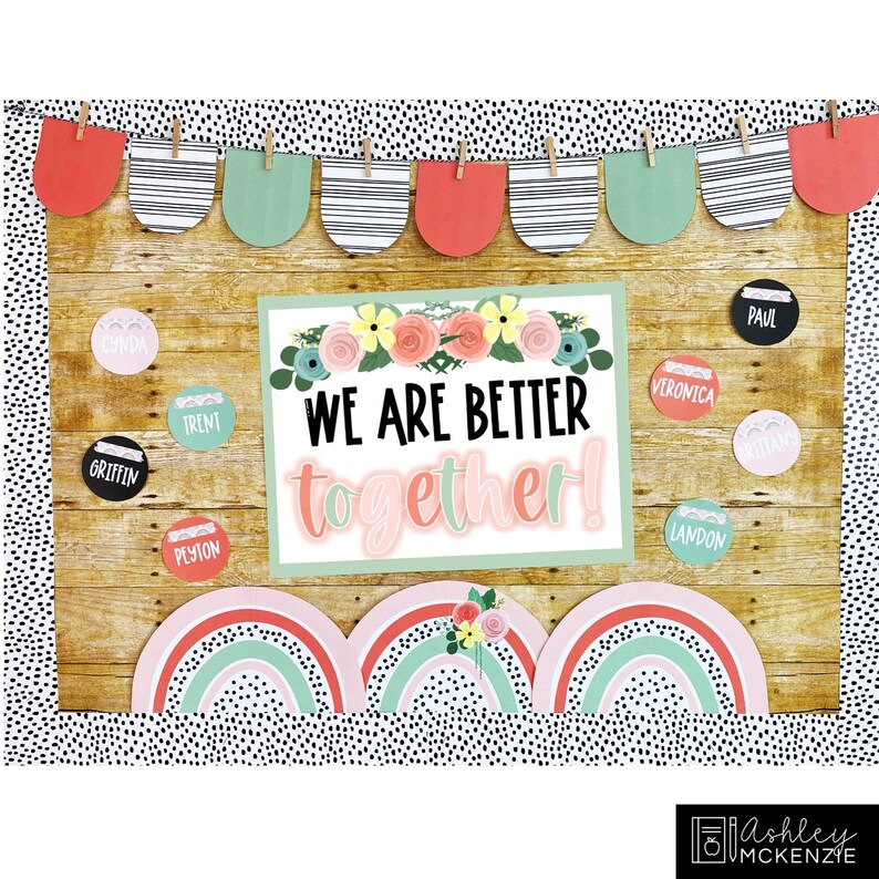 Boho Rainbow Flowers Classroom Decor Bulletin Board Kit - Etsy