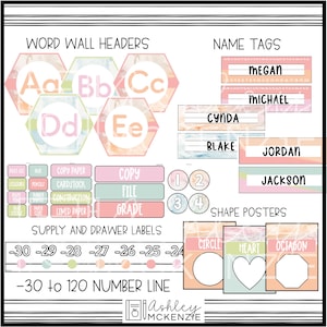 Marbled Pastel Themed Classroom Decor Bundle Editable Classroom Decor ...