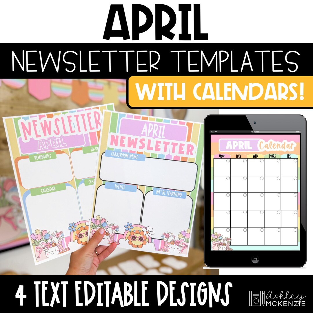 April Newsletter Template Editable Spring Newsletter and Monthly ...