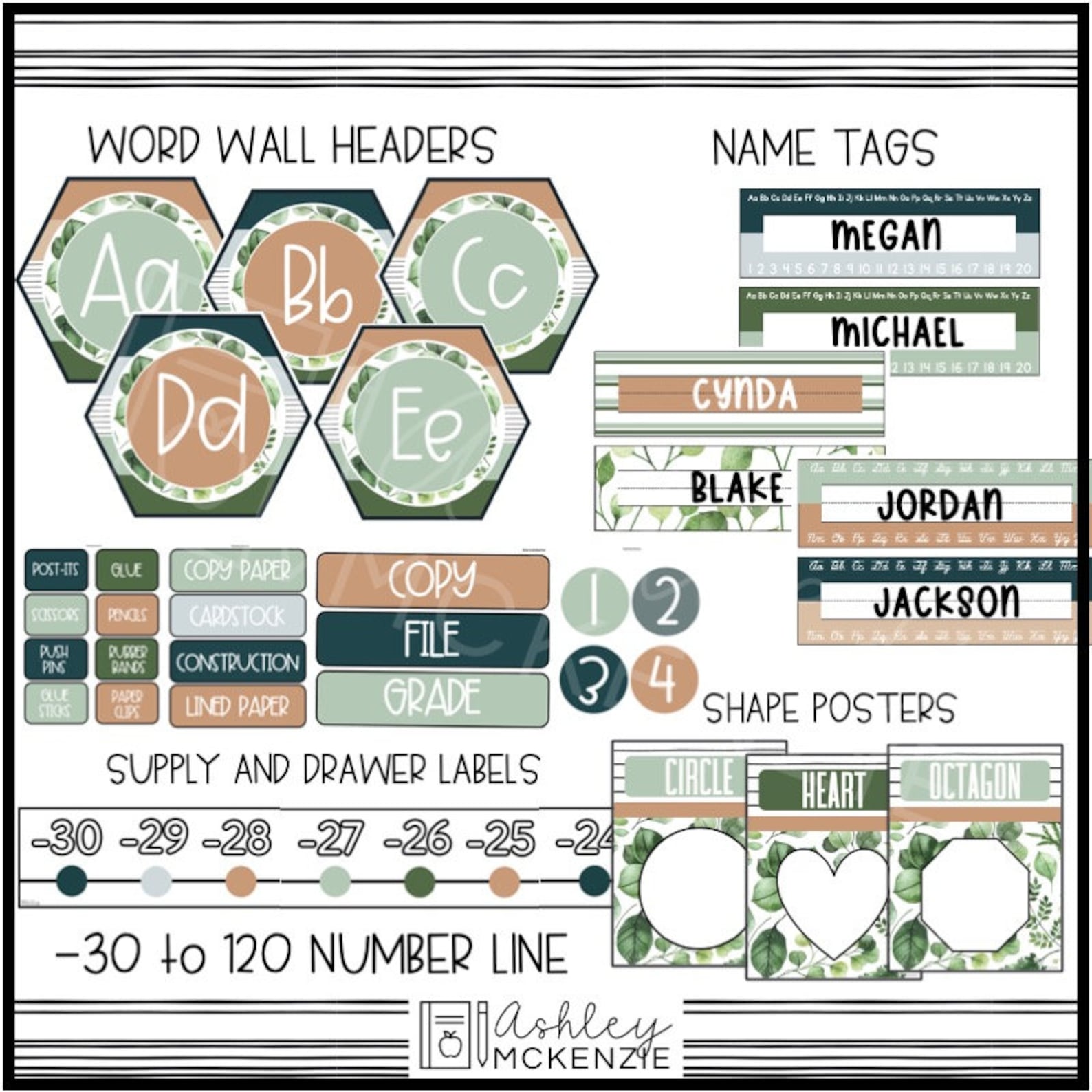 Modern Greenery Themed Classroom Decor Bundle Editable Calm - Etsy ...