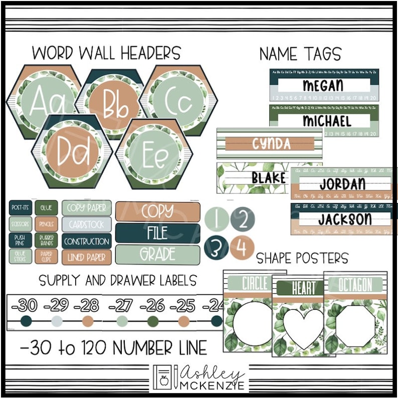 Modern Greenery Themed Classroom Decor Bundle Editable Calm - Etsy UK
