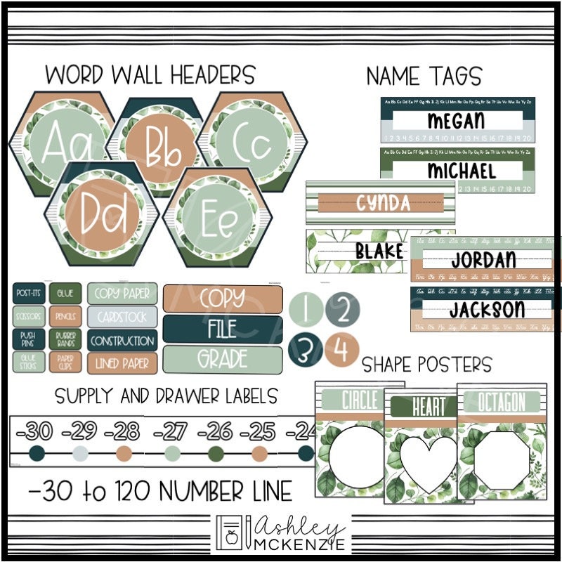 Modern Greenery Themed Classroom Decor Bundle Editable Calm - Etsy ...
