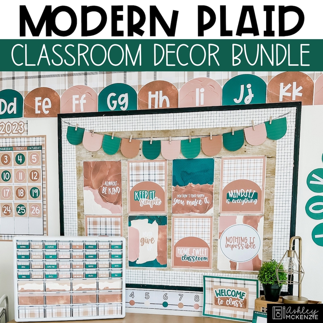 Modern Plaid Themed Classroom Decor Bundle, Editable Classroom Decor ...