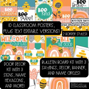 Honey Bee Classroom Decor Bright Classroom Bulletin Board Kit Editable ...