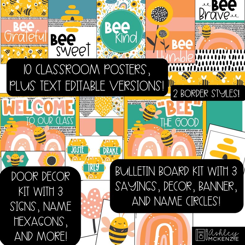 Honey Bee Classroom Decor Bright Classroom Bulletin Board Kit Editable ...