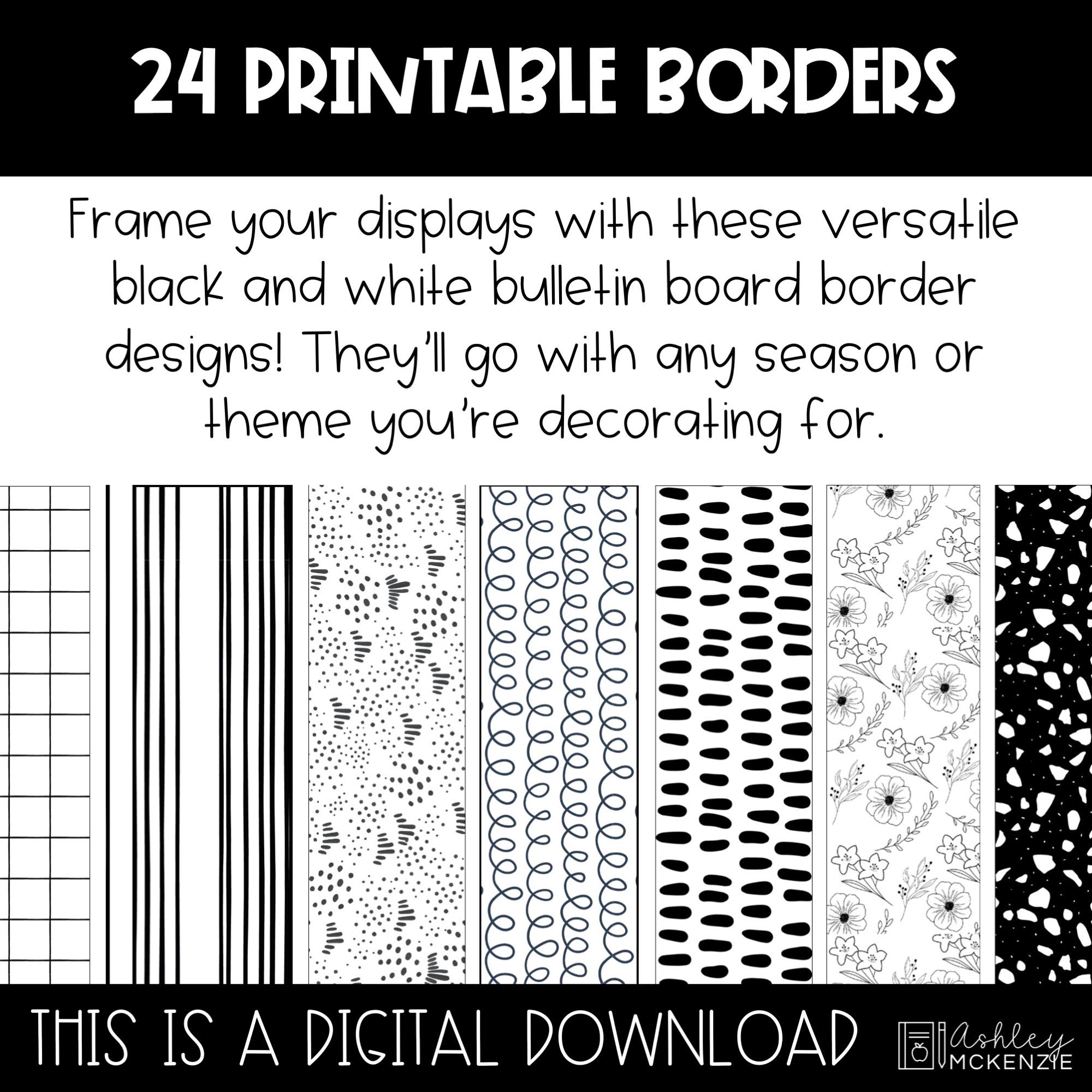 Printable Bulletin Board Borders Black and White Classroom Decor ...