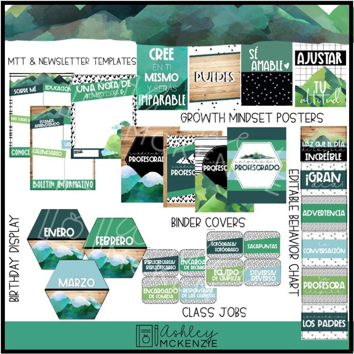 Spanish Scandi Mountains Classroom Decor Bundle Easy and | Etsy