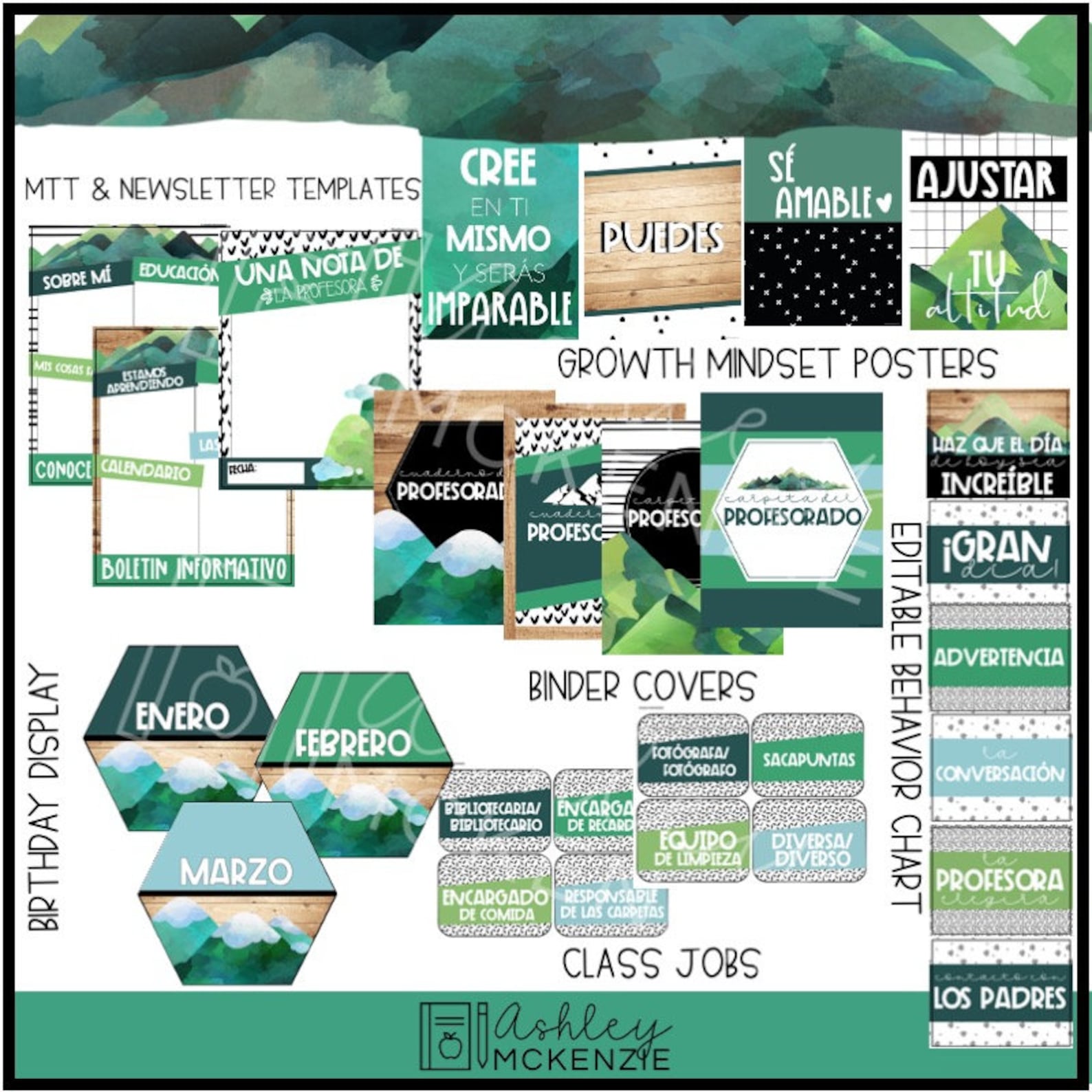 Spanish Scandi Mountains Classroom Decor Bundle Easy and | Etsy