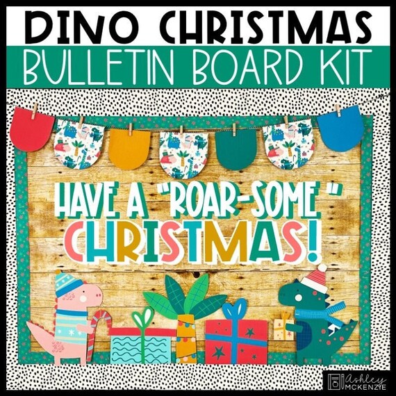 Office Christmas Dinosaur Theme Bulletin Board Kit Easy Holiday ...
