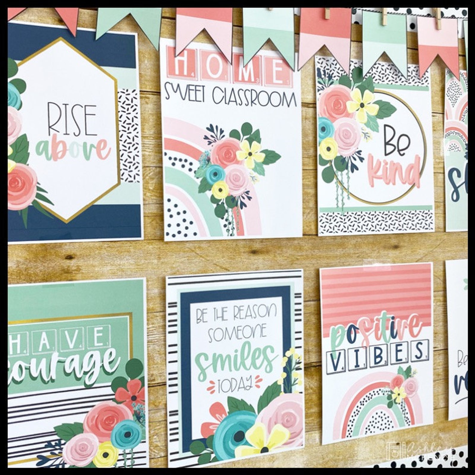 Boho Rainbow Flowers Classroom Posters Easy and Modern - Etsy