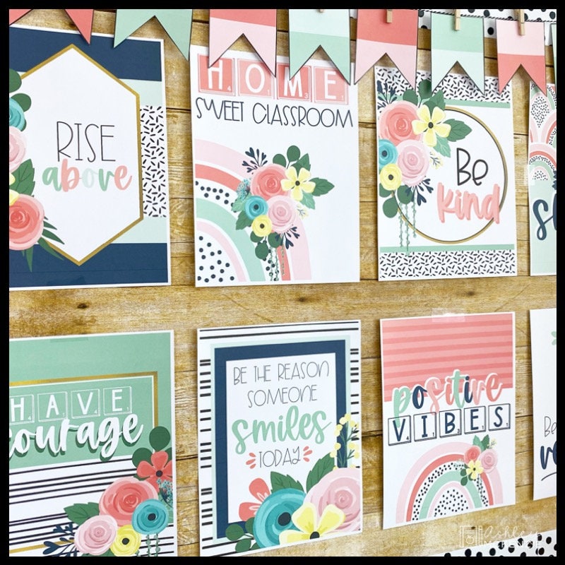 Boho Rainbow Flowers Classroom Posters Easy and Modern - Etsy