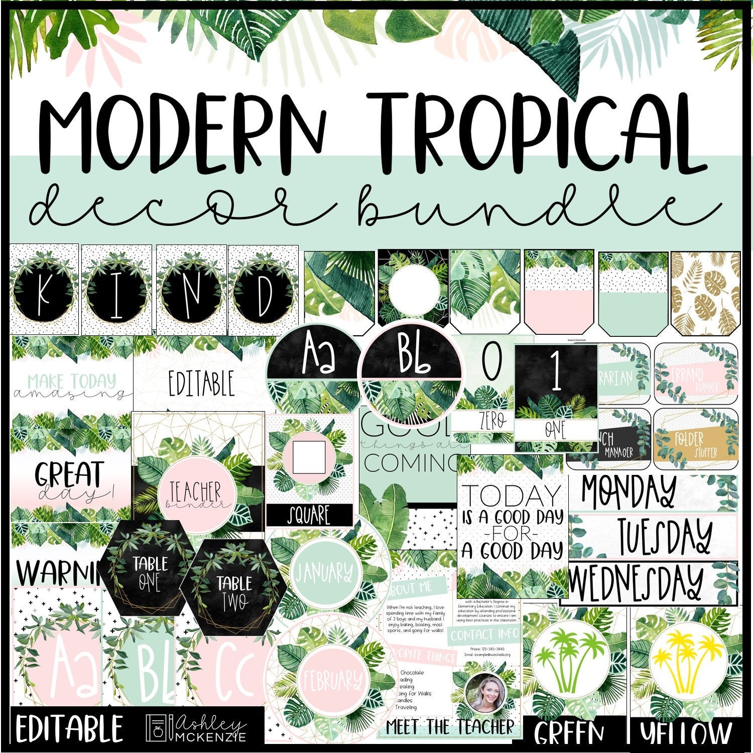 Modern Tropical Classroom Decor Bundle Easy Classroom | Etsy UK