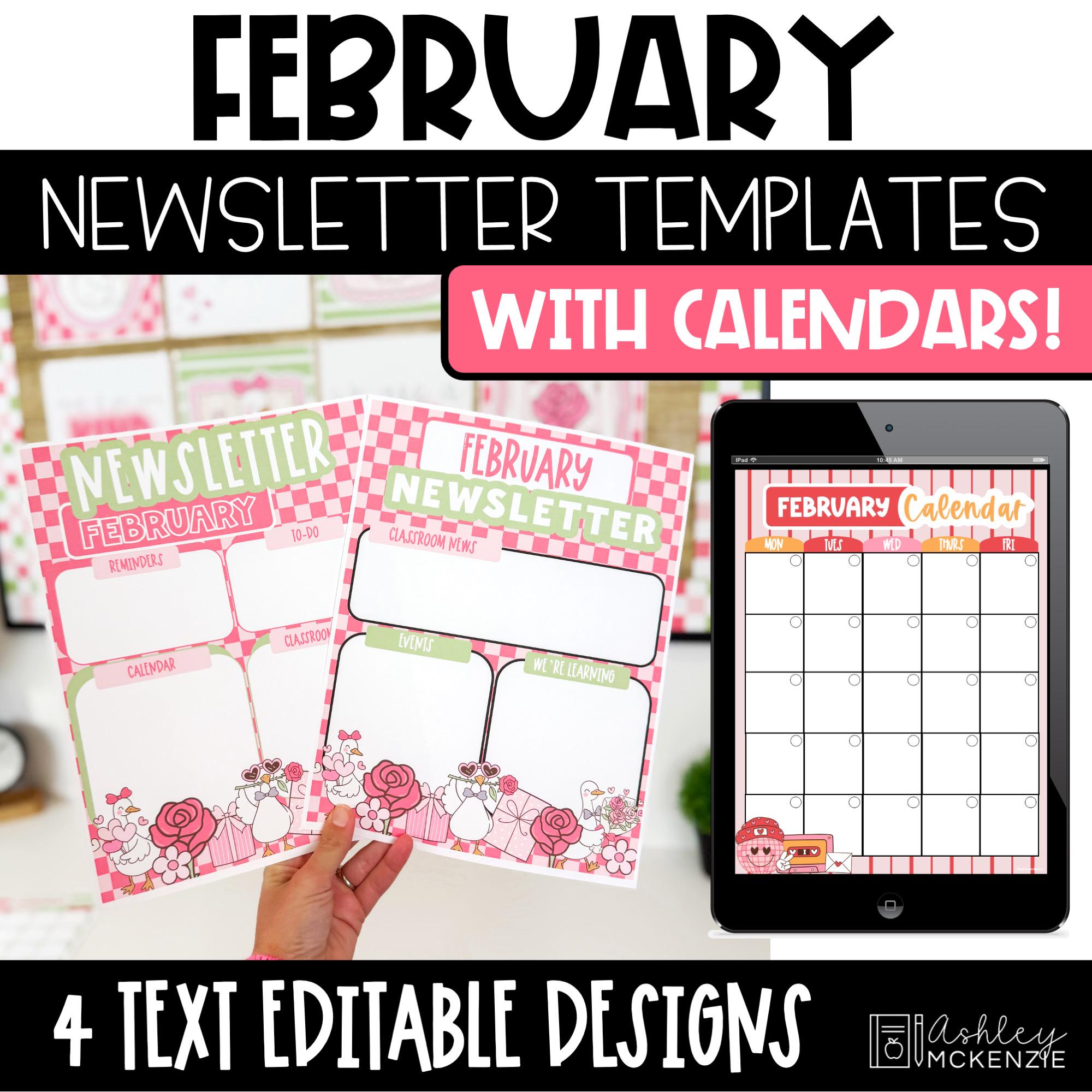 February Newsletter Template Editable Valentines Newsletter and Monthly ...